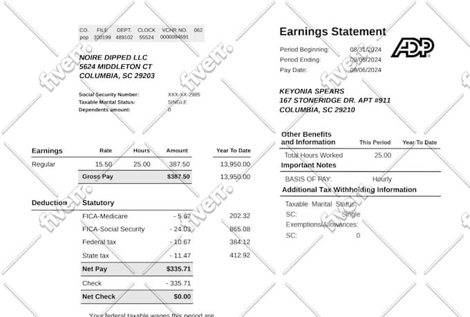 Do adp paystub, pay stubs, check stubs, w2 by Usamaali579 | Fiverr
